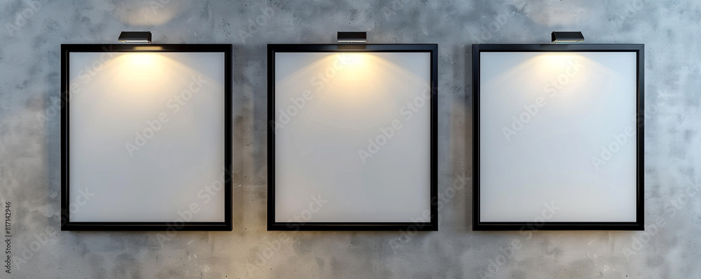 Modern architecture studio with three empty posters in professional ...