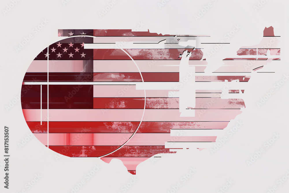 USA map with fragmented sections of the American flag, highlighting ...