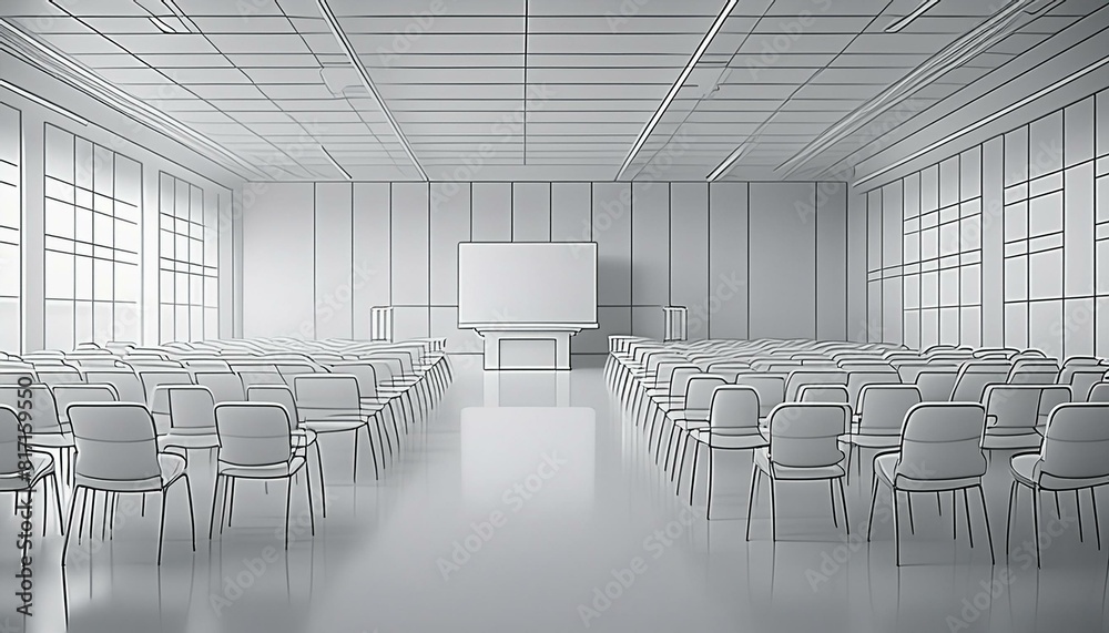 conference room interior. A large presentation room with rows of chairs ...