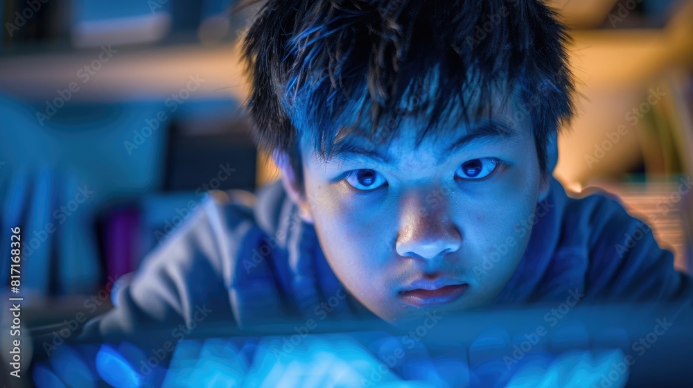 The picture of the southeast asian boy is working as the coding ...