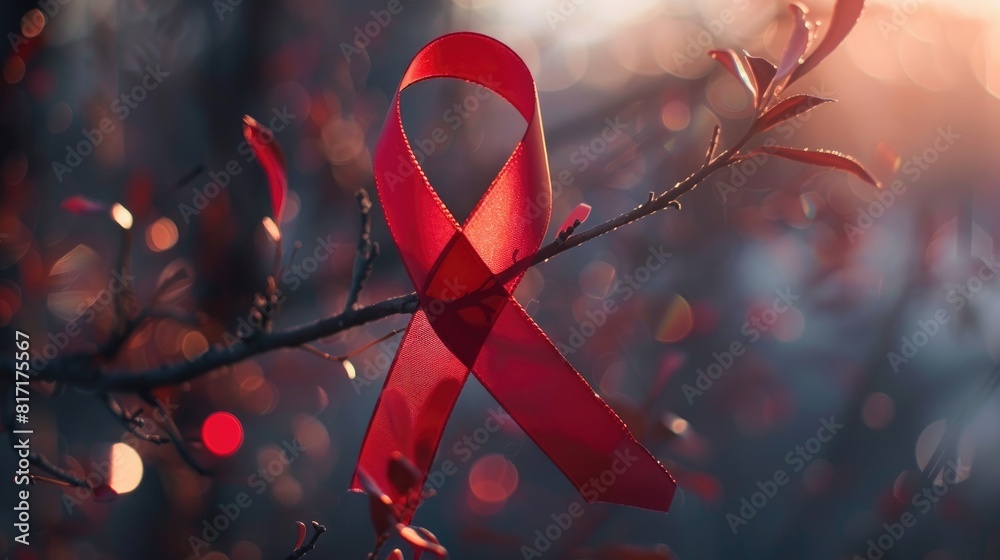 World AIDS Day features the symbolic concept of a satin ribbon aiming ...