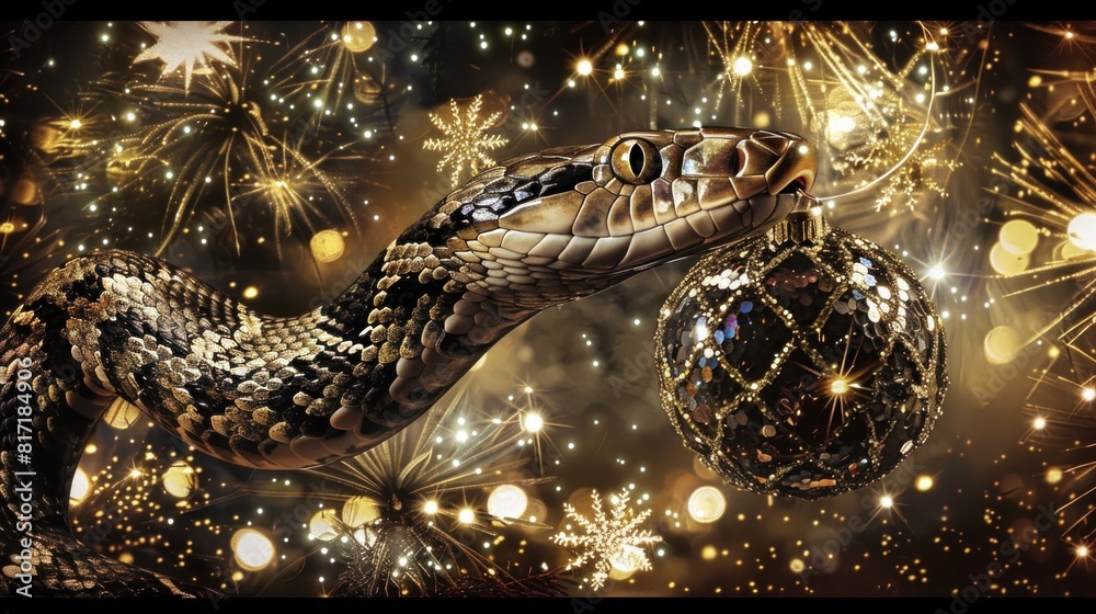 *Short Description:** A snake wraps around a glittering disco ball ...