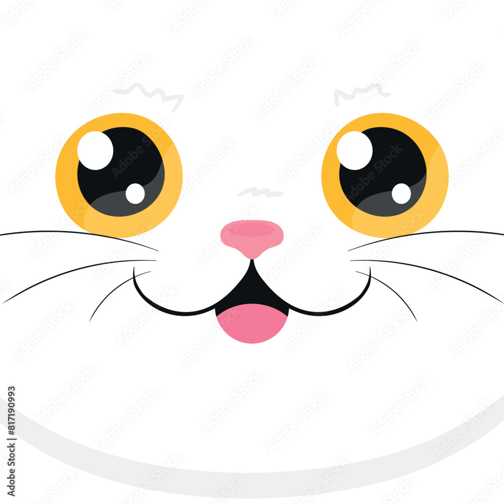 Cute white cat face close up. Happy cat background. Cute cartoon ...