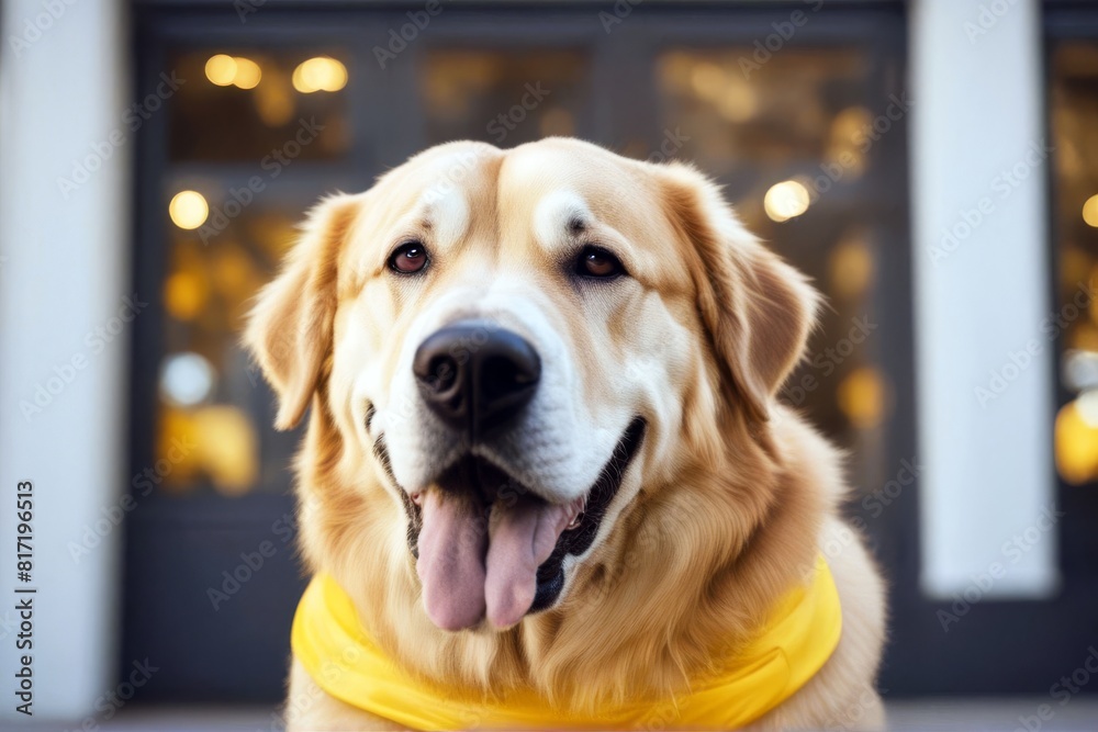 'bright happy background yellow a dog big american animal black breed ...