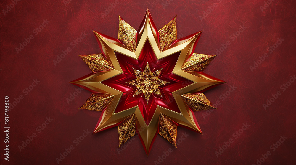 Deep Red and Gold Star Motif A striking 3D realistic Islamic star motif ...