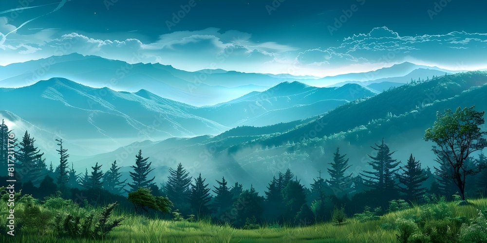 Digital landscape illustration of Great Smoky Mountains National Park ...