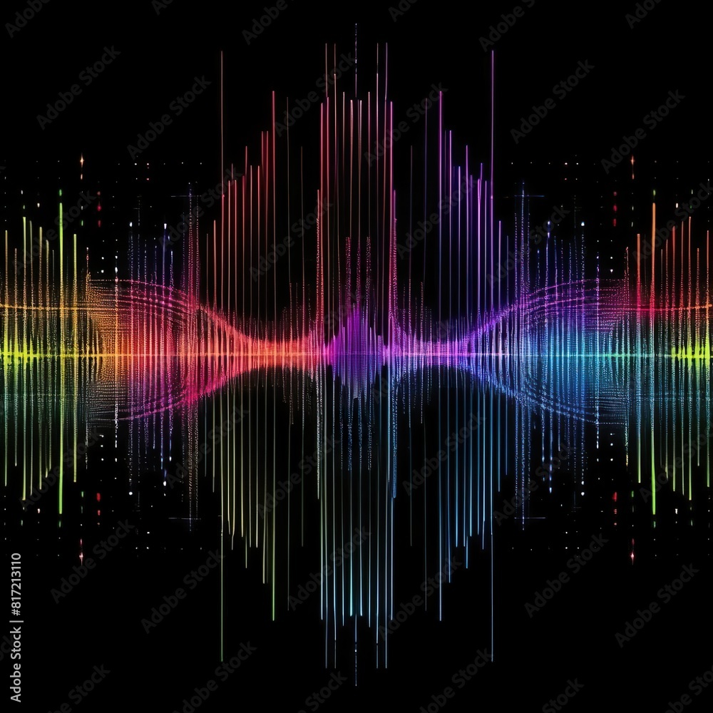 image featuring an audio equalizer visualization set against a black ...