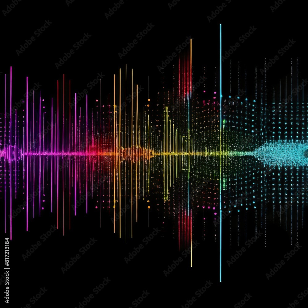image featuring an audio equalizer visualization set against a black ...
