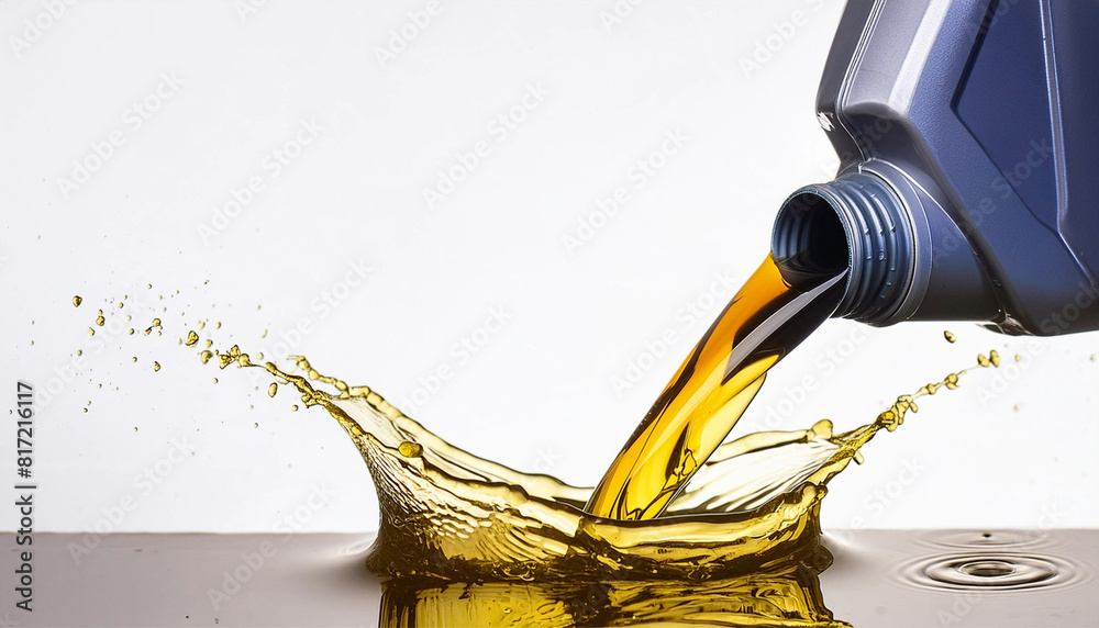 Synthetic lubricating oil is poured out into a splash lubrication ...
