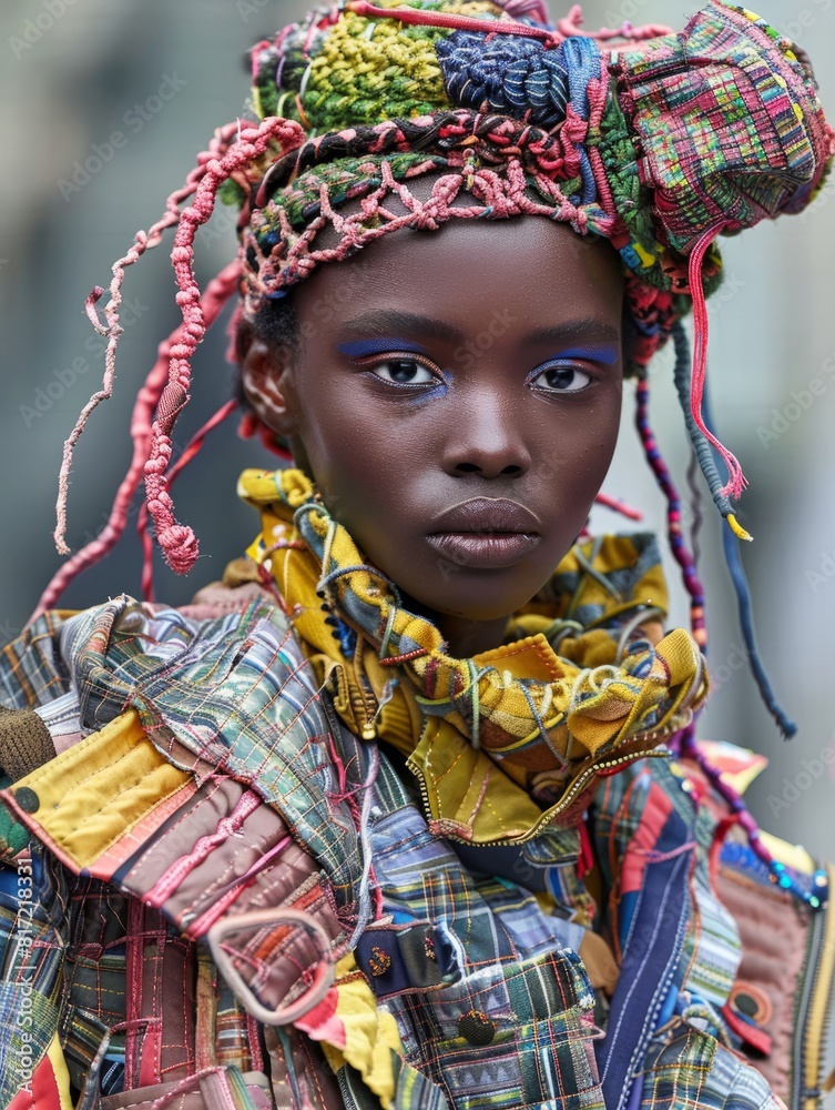 Modelo cara tapada con ropa tendencia upcycling, activismo moda ...