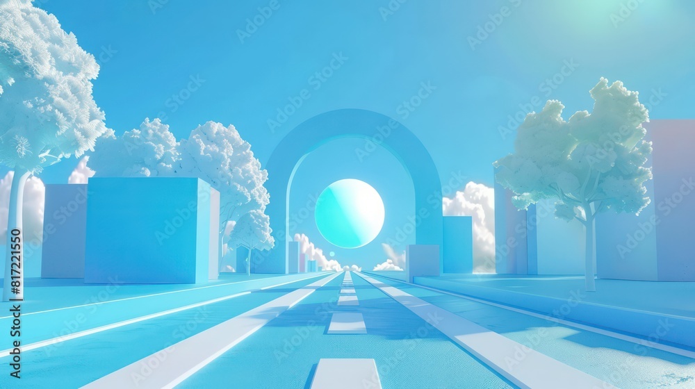 fantasy sunny road, fantasy blue color palette Stock Illustration ...