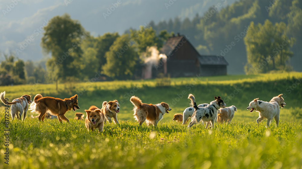 Countryside where vibrant green meadows stretch as far as the eye can ...