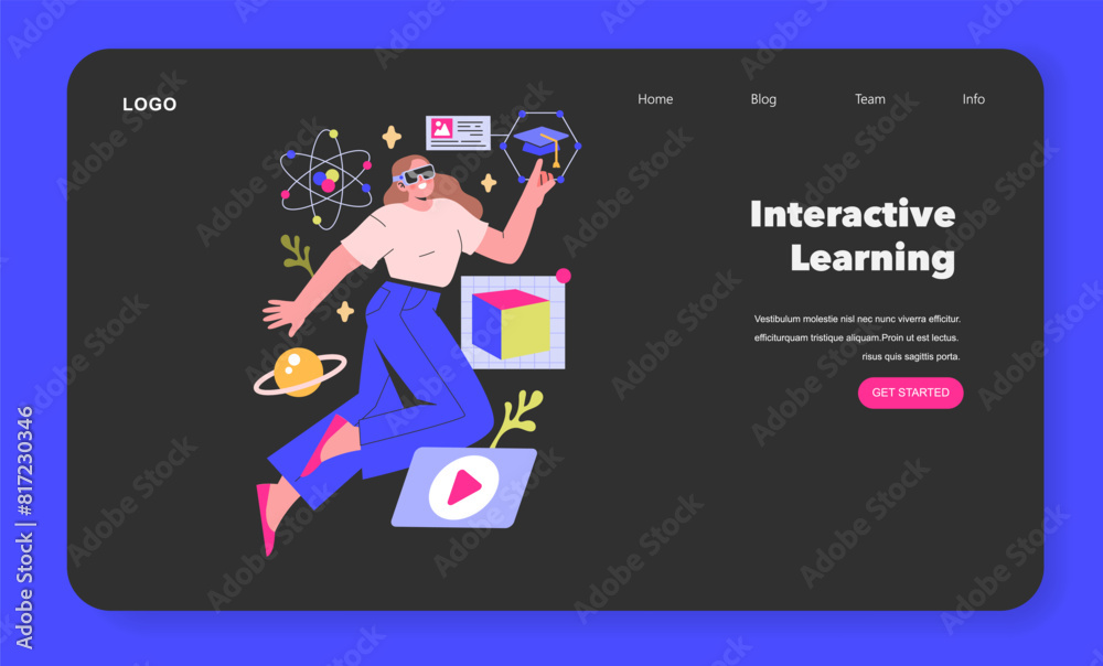 Interactive Learning concept An animated student uses virtual reality ...