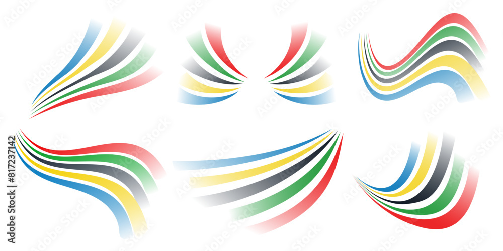 Various Olympic design elements - colorful stripes, lines, curves ...