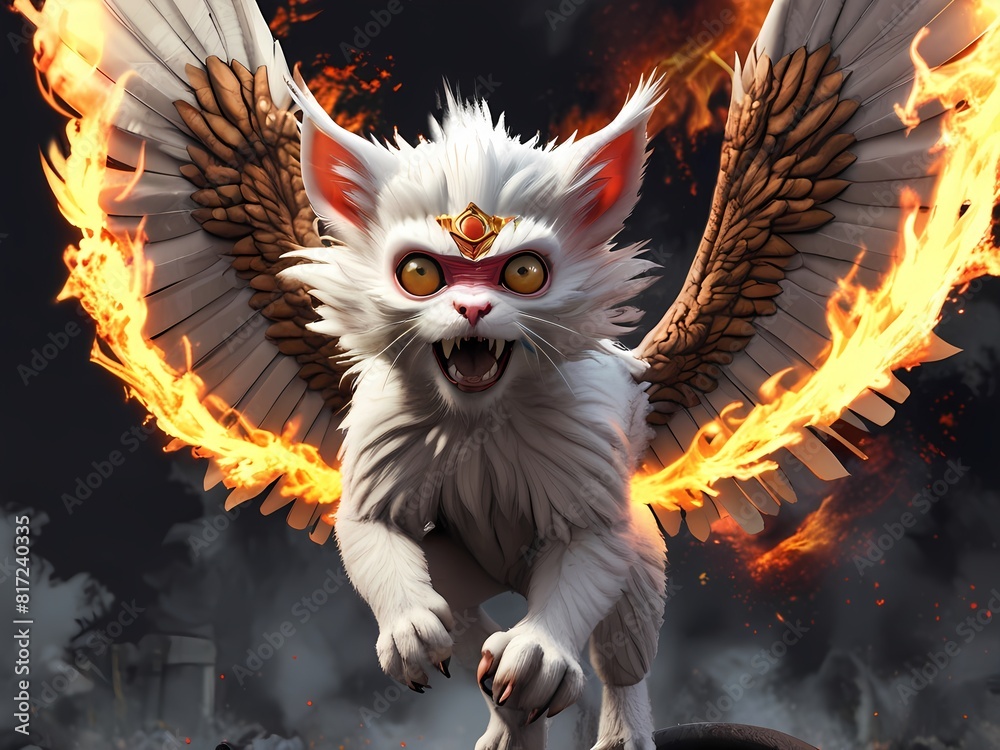 Animation of fierce winged animals with a background of fire Stock ...