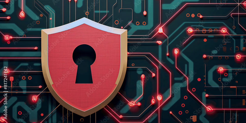 Symbolizing cybersecurity and advanced data protection measures, a red ...