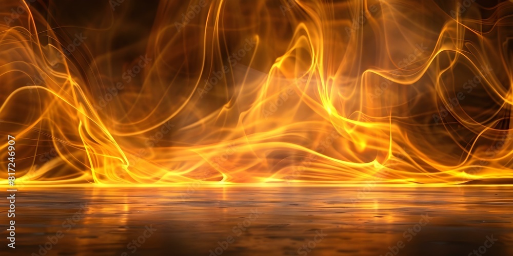 Golden fog swirling in a large somber room with concrete floor against ...