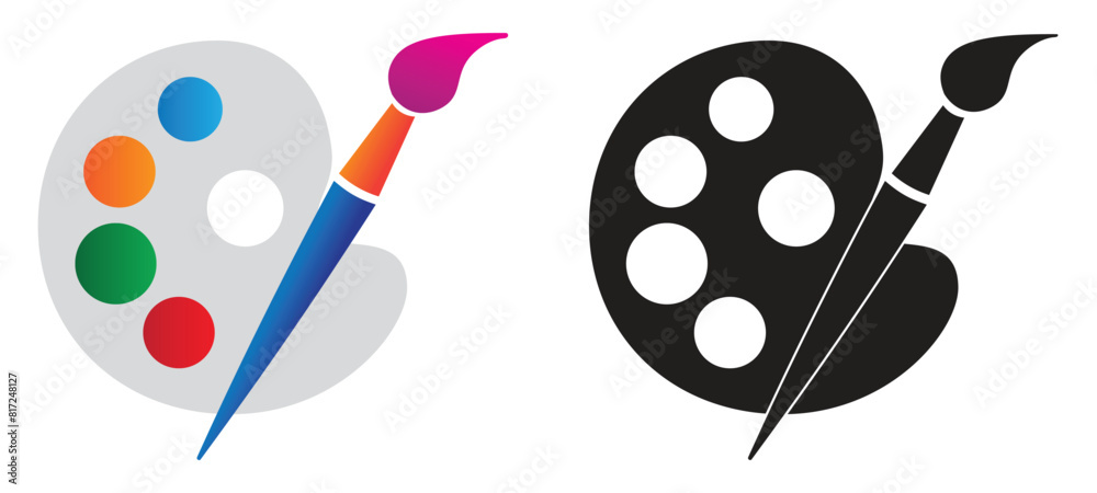 Color palette paints brush 2d icon isolated on white background. Paint ...