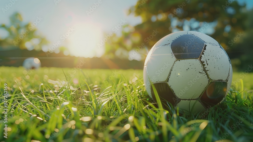 Europe EM 2024 Football Soccer ball on green grass with light motion ...