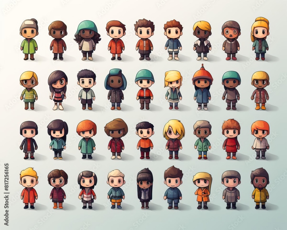 Pixelated characters flat design front view classic sprites Stock ...