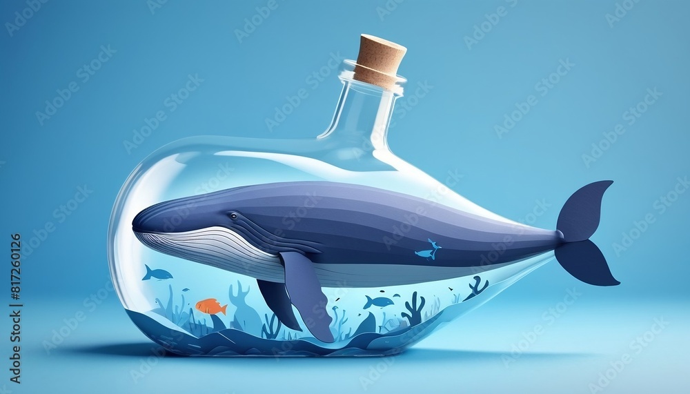 World oceans day concept, the blue whale in a bottle of water. Help to ...