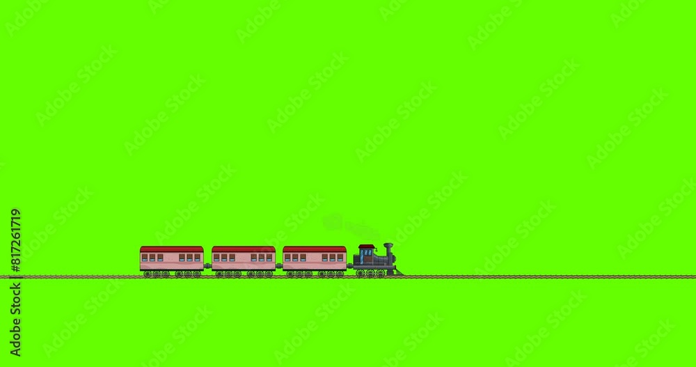 Old train, locomotive animation. Cartoon vintage buff, guilty stream ...