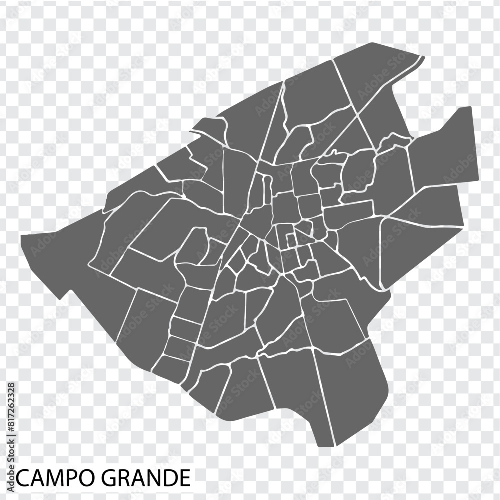 High Quality map of Campo Grande is a city of Brazil, with borders of ...