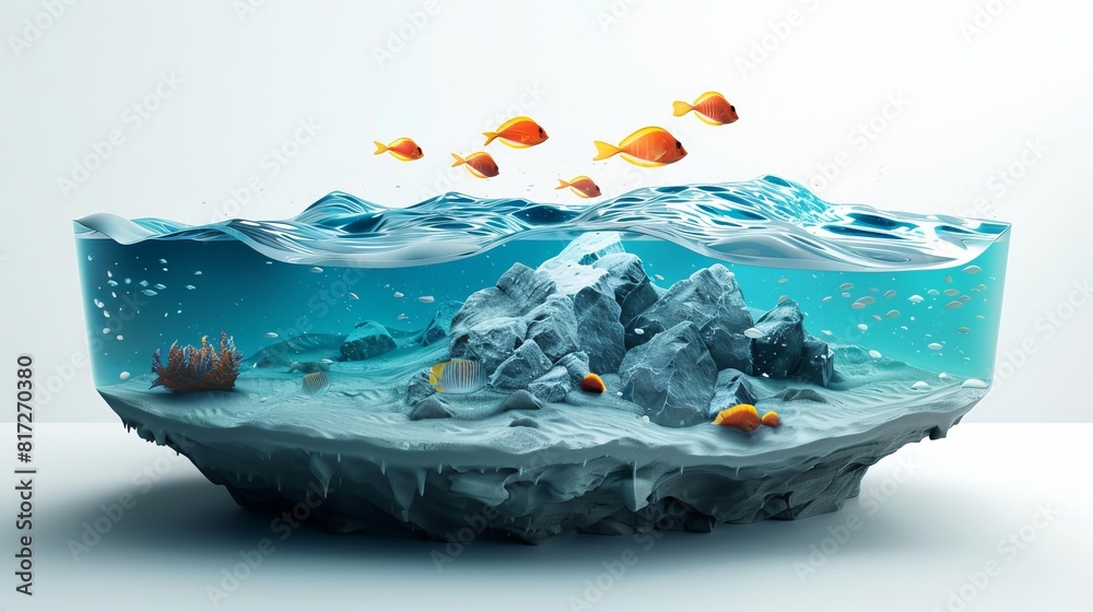 Representation of a portion of an aquarium or ocean, populated with ...