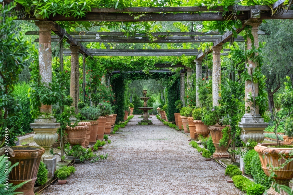 Italian Renaissance Garden - a garden with pergolas covered in vines ...