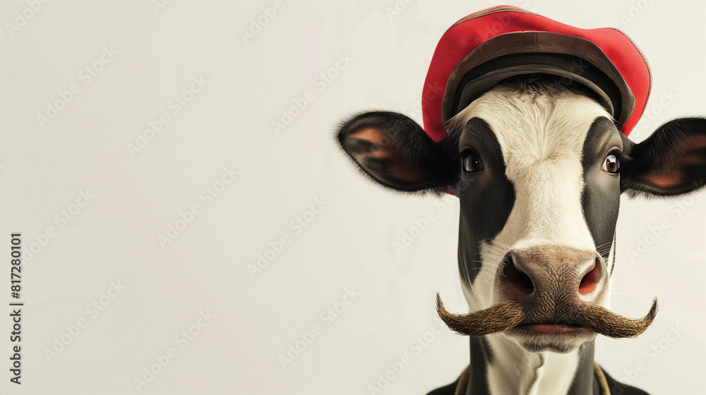 a single cow showing in the bottom right part of the image, on plane ...