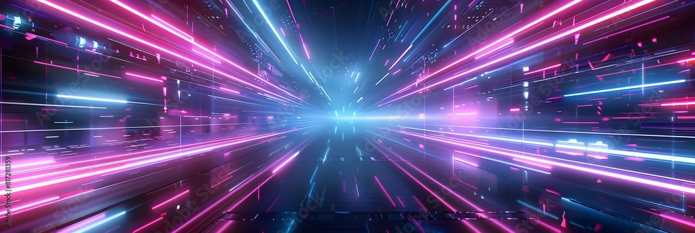 3d abstract technology glowing neon fast speed light background, empty ...