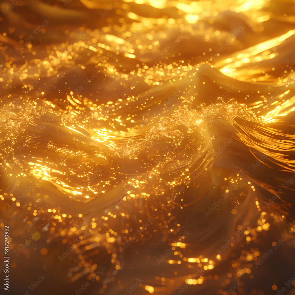 Golden water wave reflection in sunset. Golden sea. Golden waves ...