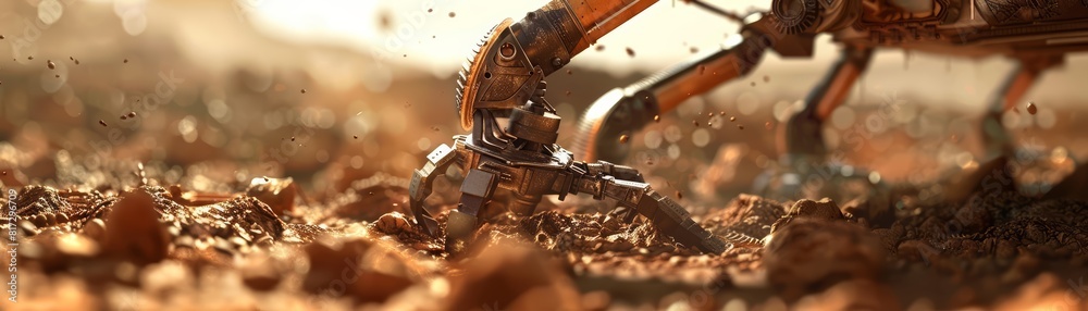 Close up of an antlioninspired robot digging in Martian soil, its ...