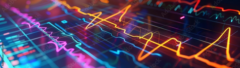 Close up of an electrocardiogram ECG monitor displaying complex heart ...