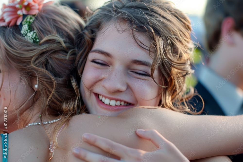 female friends graduate students dancing and having fun at their prom ...
