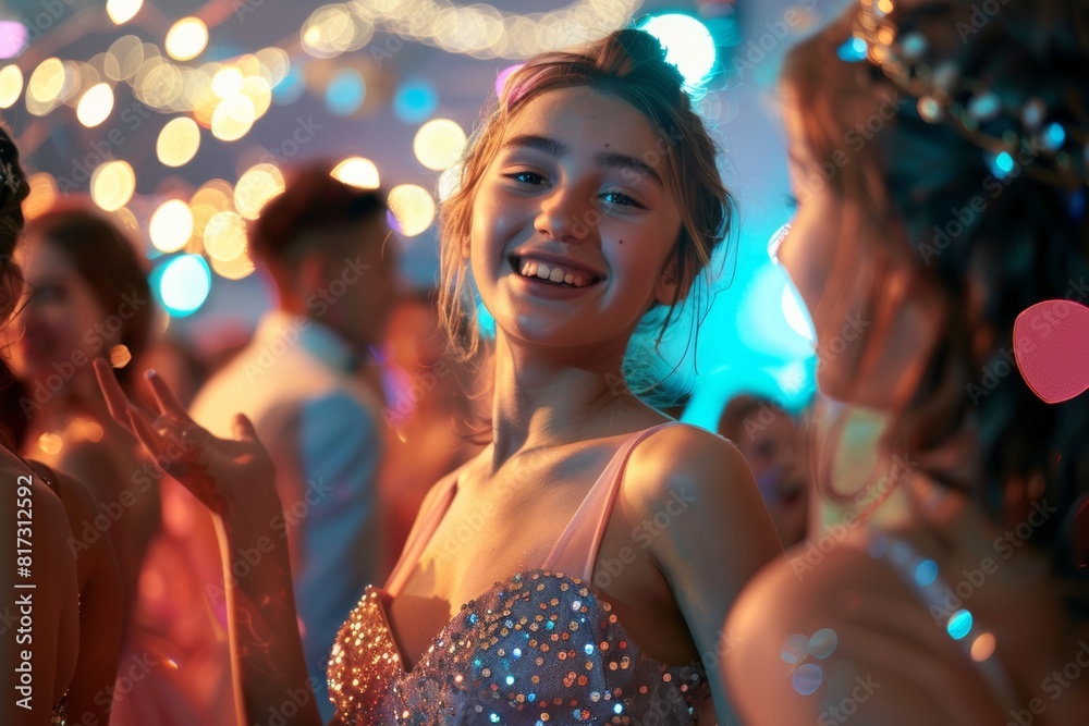 girls graduate students dancing and having fun at their prom night ...