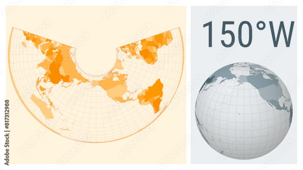 World Map Animation. Albers equal-area conic projection. Colored ...