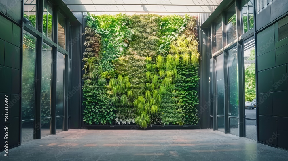Green architecture. Green wall with plants growing inside building ...