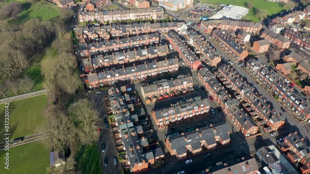 Aerial footage of the town known as Beeston in Leeds West Yorkshire UK ...