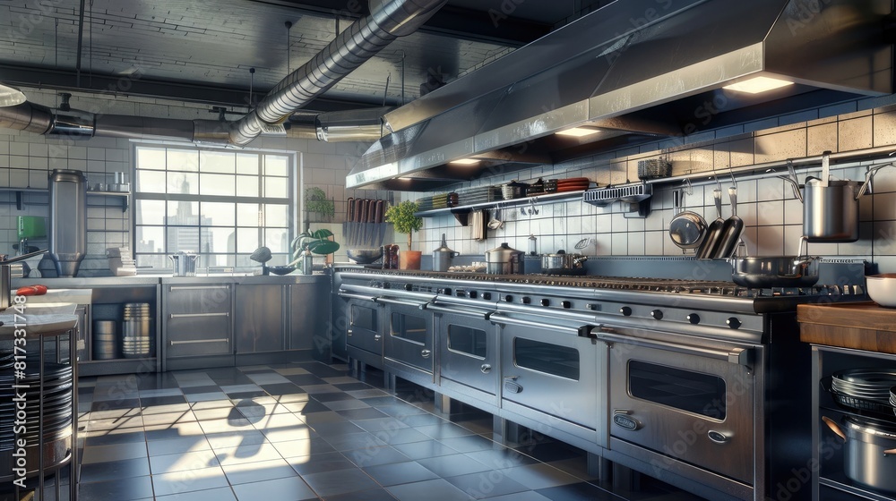 Industrial kitchen. Restaurant modern kitchen. large commercial kitchen ...