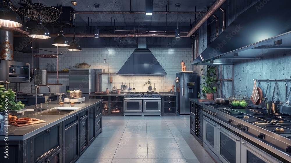 Industrial kitchen. Restaurant modern kitchen. large commercial kitchen ...