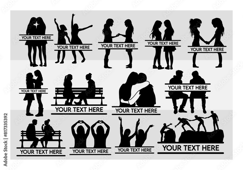 Best Friend Circle Monogram Svg | Best Friend Silhouette | Friendship ...