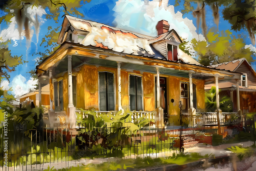 Creole Style House (Encaustic Painting) - Originated in Louisiana in ...