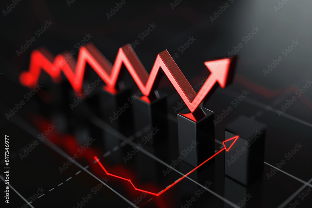 The rising charts with a red arrow signify a boost in sales. Stock ...