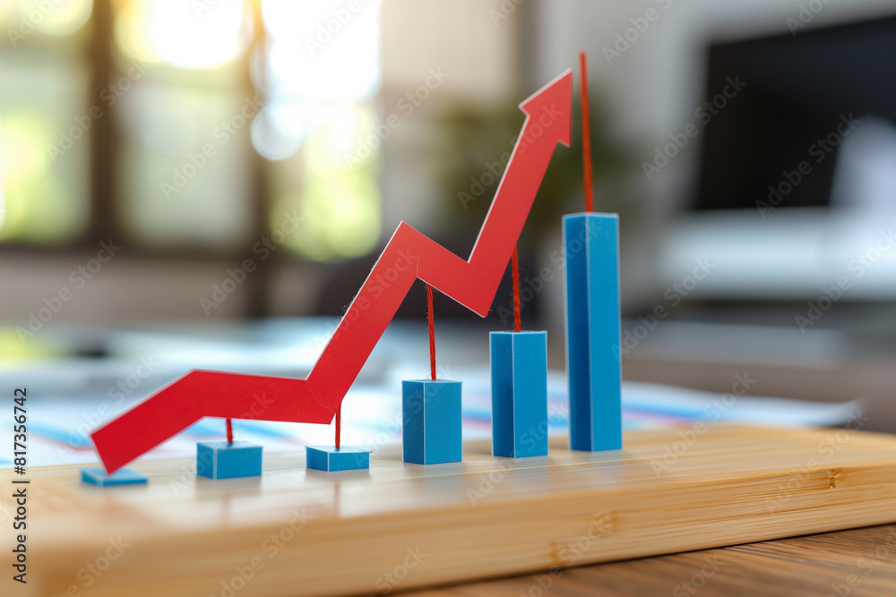 Sales performance is depicted with a red arrow on the graph ...