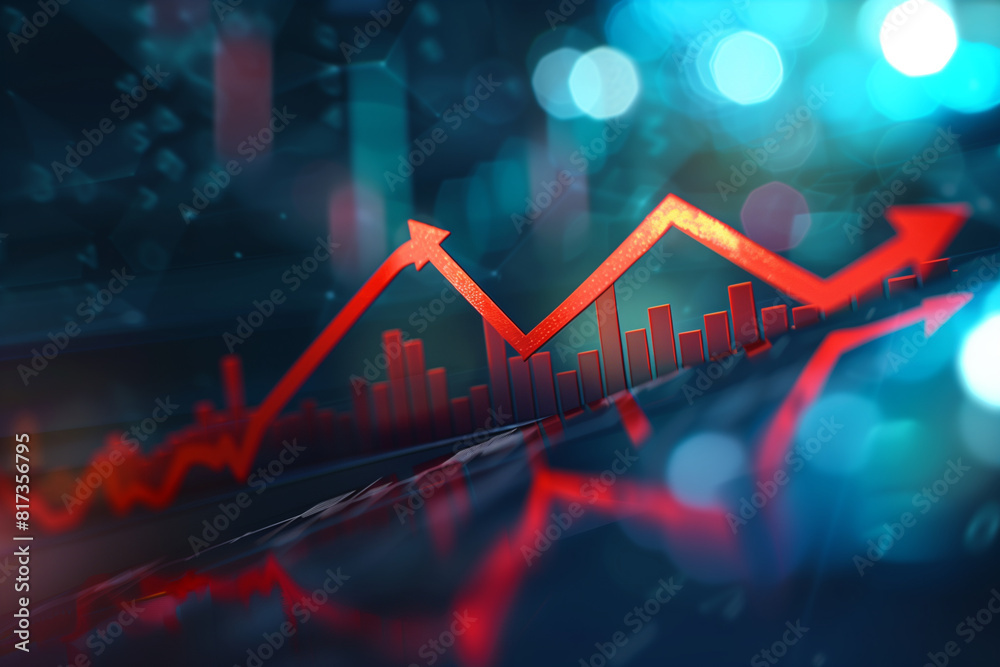 Sales performance is depicted with a red arrow on the graph ...