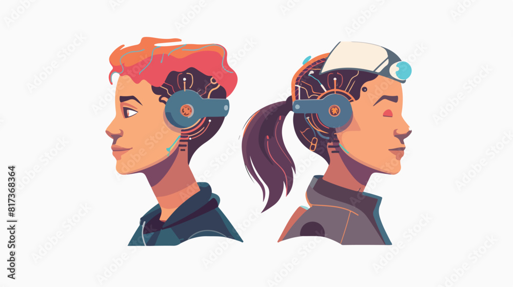 vector cartoon female and male cyborg heads icon. M Stock Vector ...