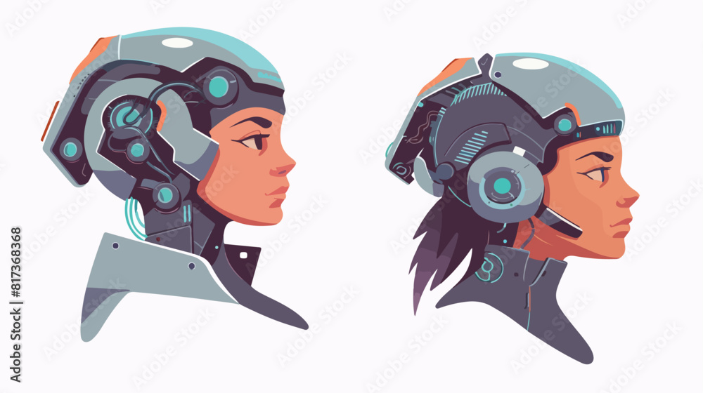 vector cartoon female and male cyborg heads icon. M Stock Vector ...