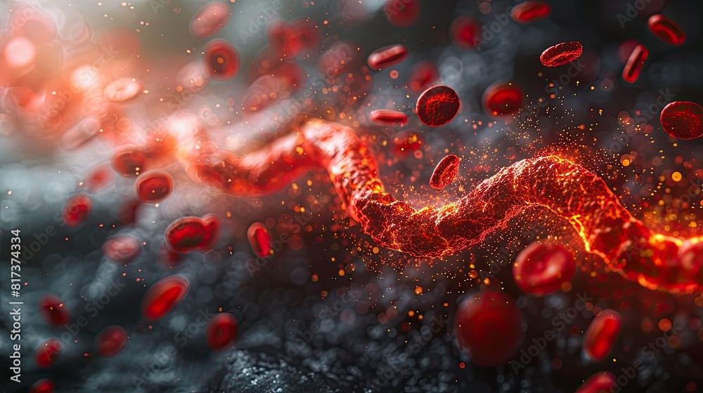 Blood circulation vessels illustration medical research, flow inside ...