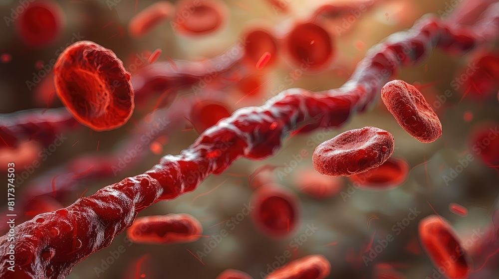 Blood circulation vessels illustration medical research, flow inside ...